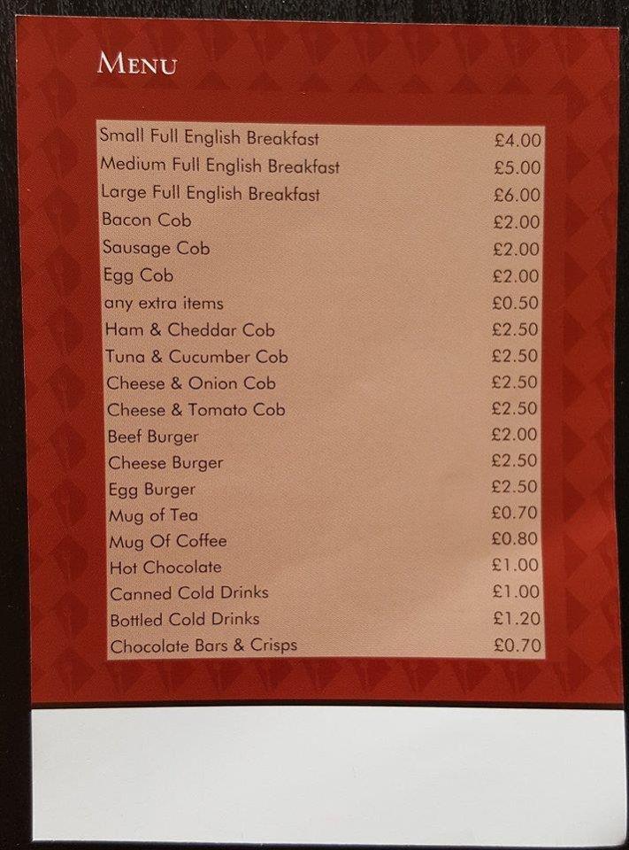 Menu at Caf 'A' cafe, Markfield