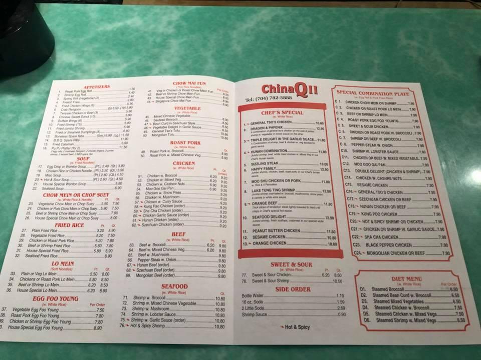 Menu at China Q II restaurant, Concord