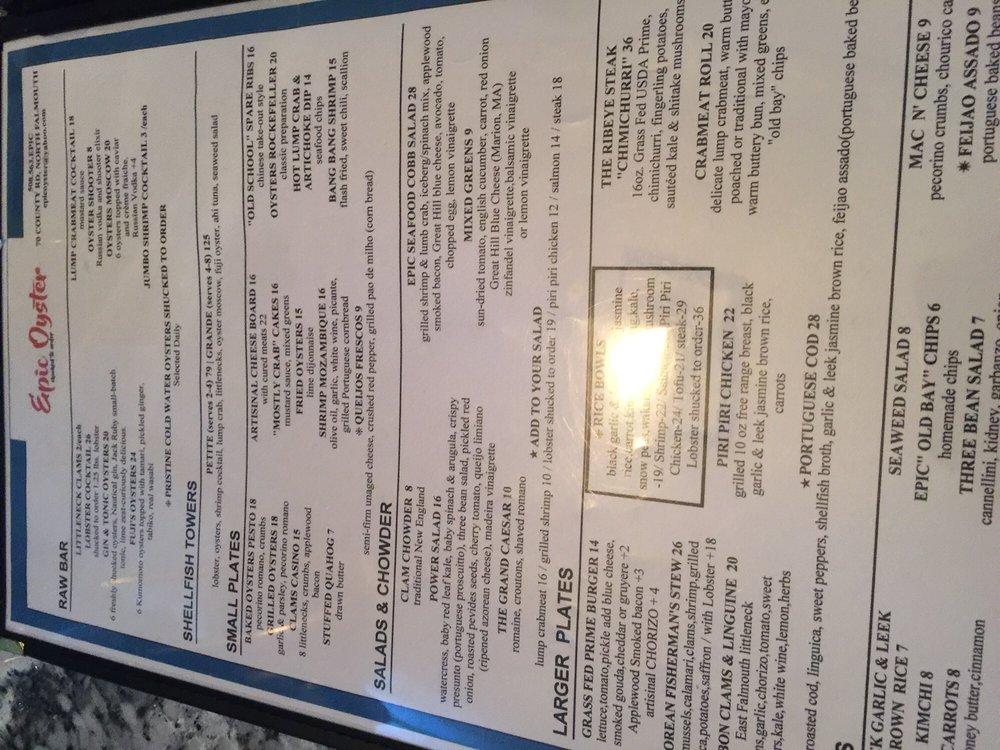 Menu at Epic Oyster pub & bar, Falmouth