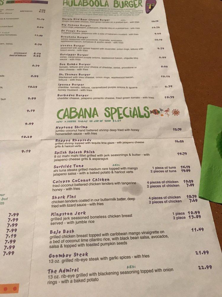 Menu at Flamingo Row restaurant, Paducah