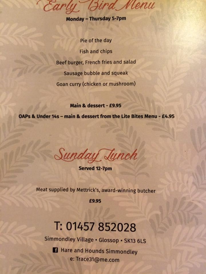 Menu at Hare & Hounds pub & bar, Glossop