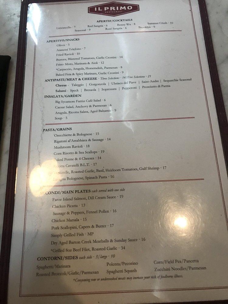 Menu at Il Primo Cambridge Square pub & bar, Ooltewah