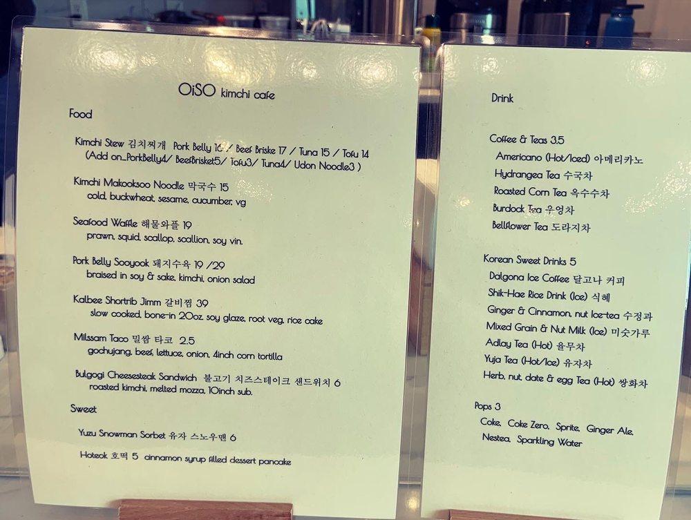 Carta de Oiso Kimchi Cafe, Vancouver
