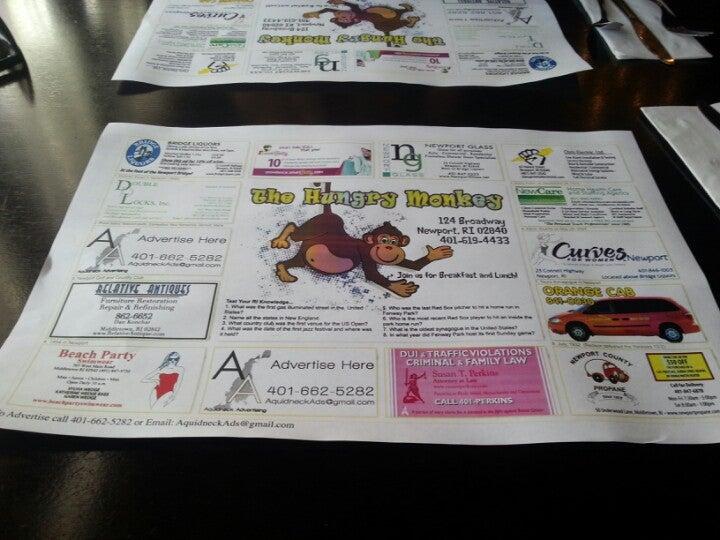 Menu at The Hungry Monkey restaurant, Newport