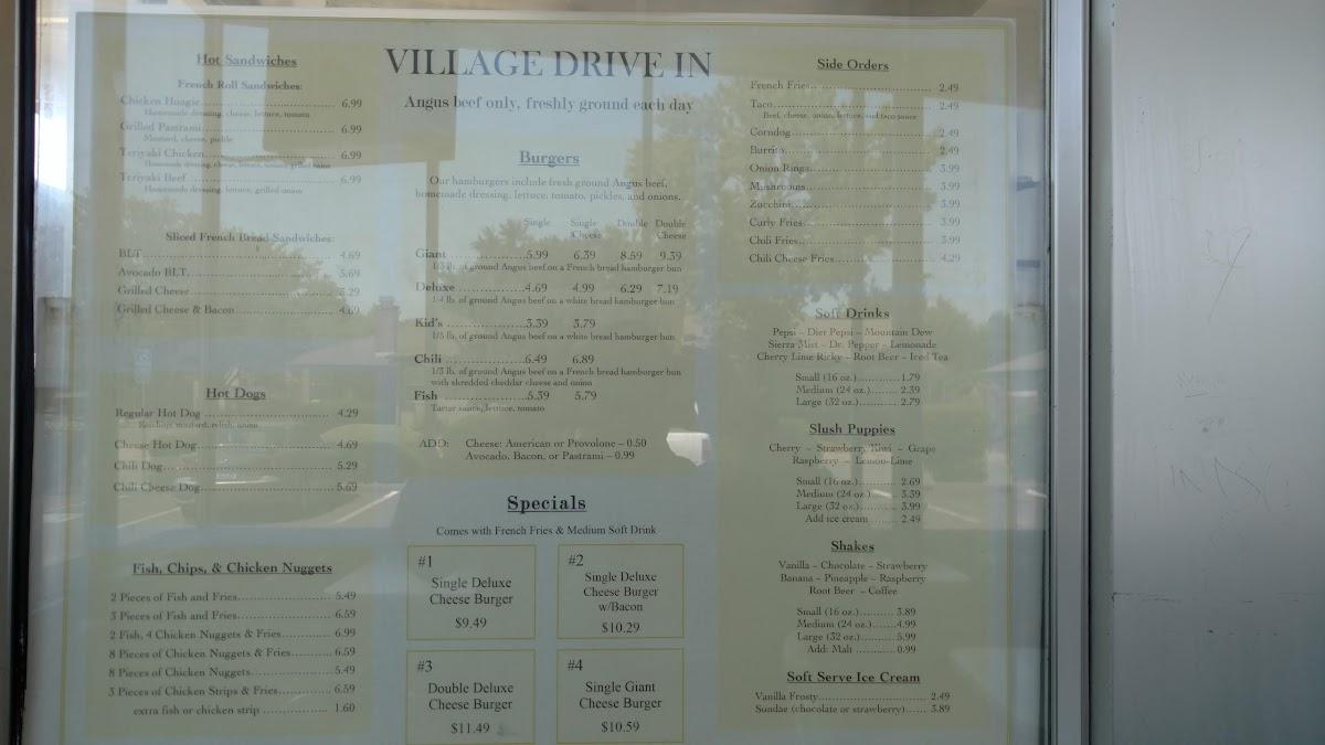 Menu at Village Drive-In fast food, Sacramento