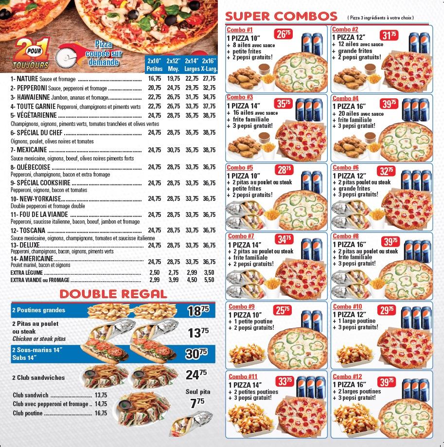 Menu au Cillo Pizza restaurant, Cookshire-Eaton