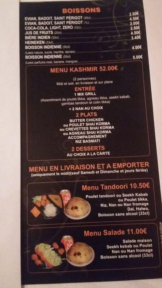 Menu at Etoile Du Kashmir. restaurant, La Garenne-Colombes