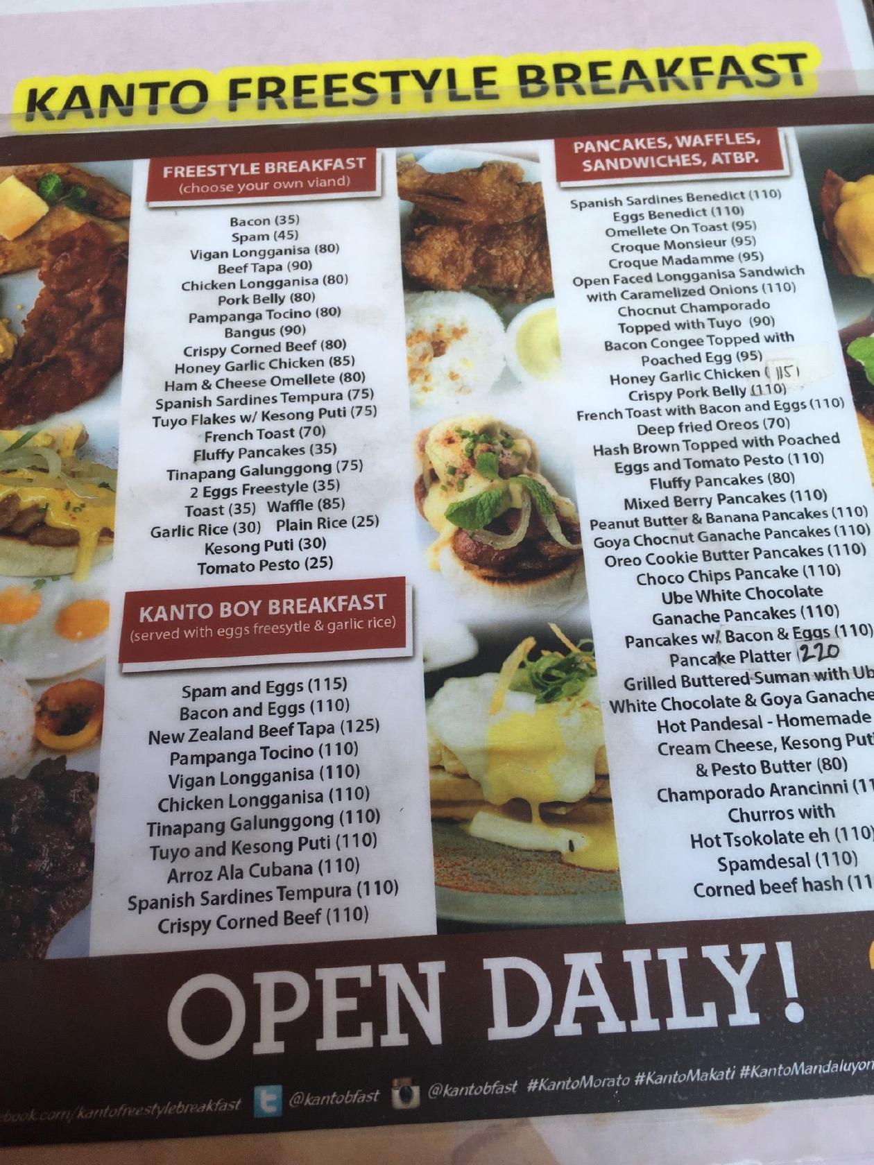 Menu at Kanto Freestyle Breakfast - Makati restaurant, Makati