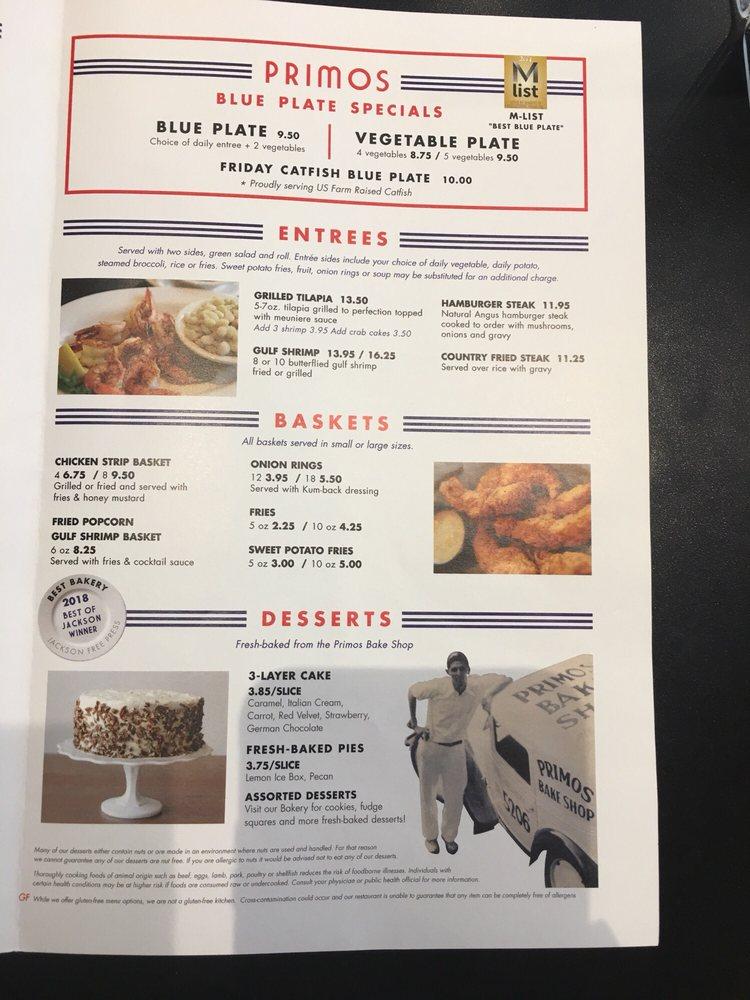 Menu at Primos Cafe, Ridgeland, 515 Lake Harbour Dr