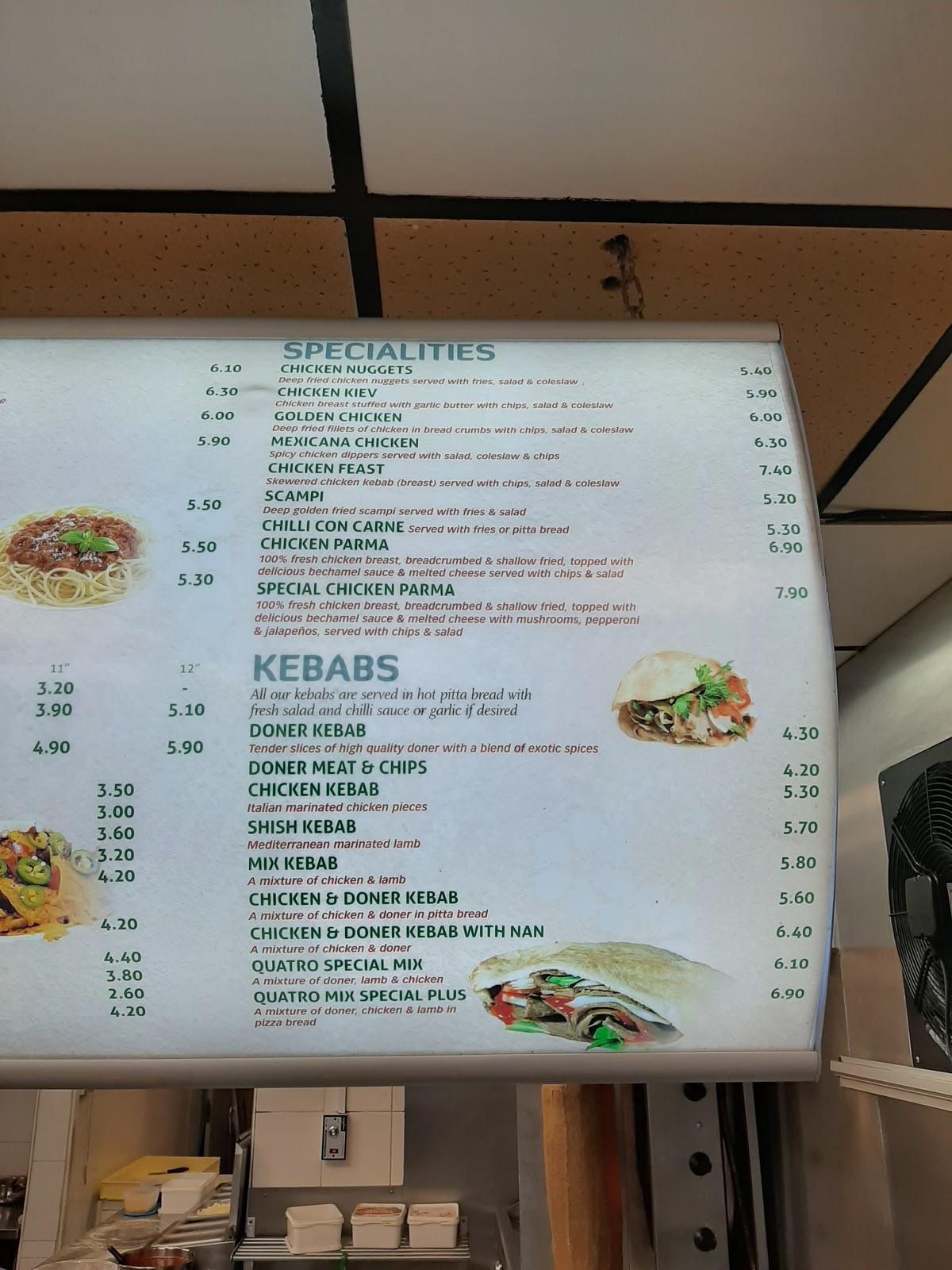 Menu at Quatro Pizza fast food, Mirfield