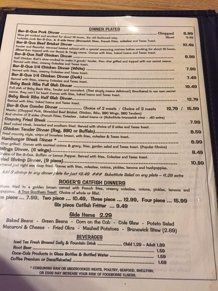 Menu at Roger's Bar-B-Que, LaGrange
