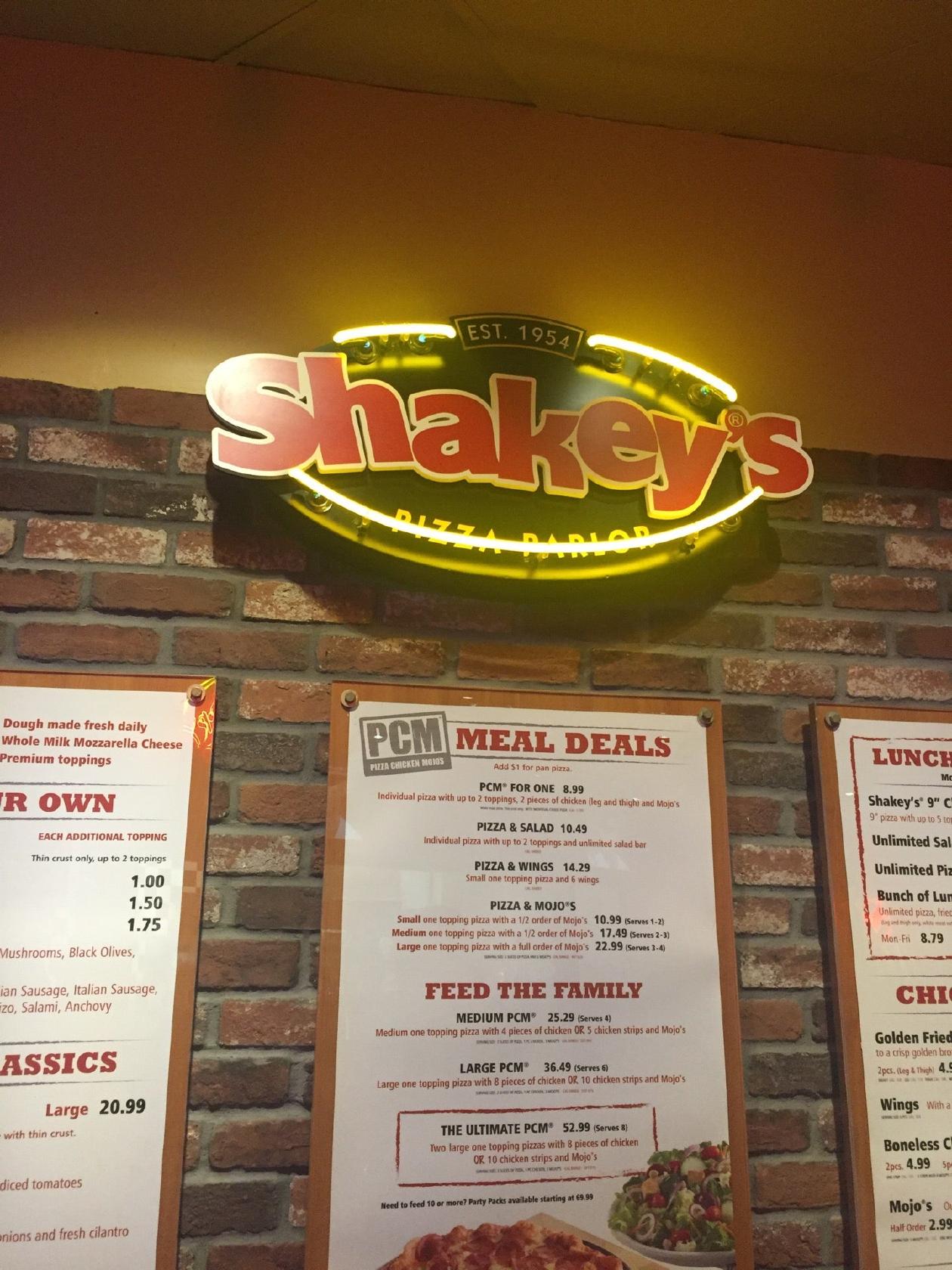 Menu at Shakey's Pizza Parlor pizzeria, Anaheim, S Harbor Blvd