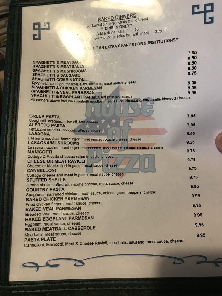 Menu at South Congaree House of Pizza pizzeria, South Congaree