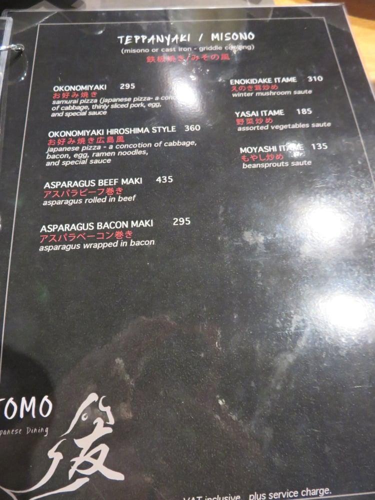 Menu at Tomo Japanese Dining restaurant, San Juan