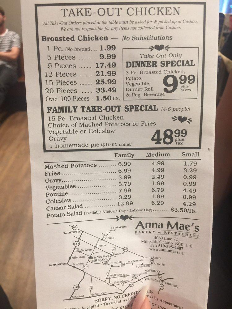Menu at Anna Mae's Bakery & Restaurant, Millbank
