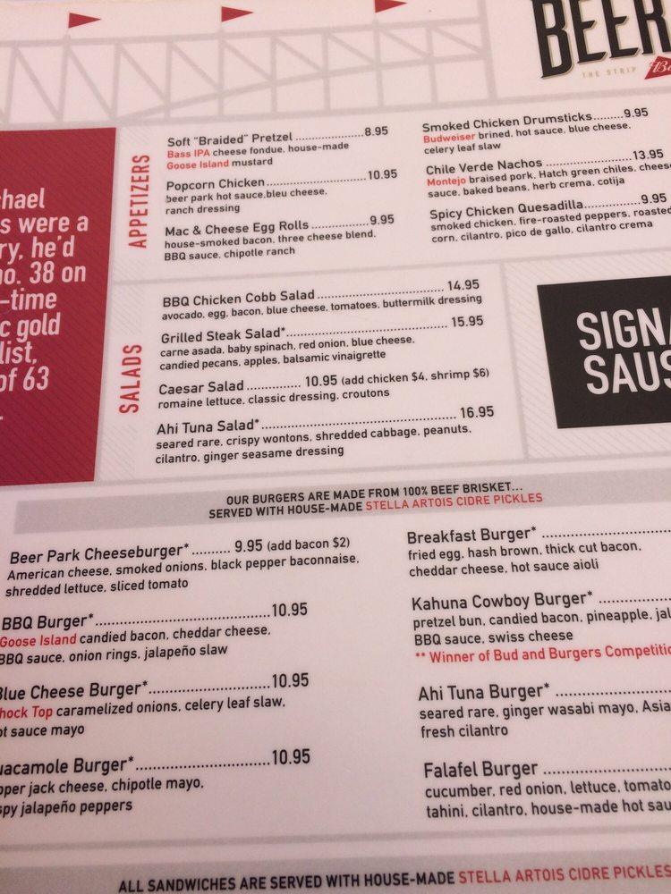 Menu at Beer Park pub & bar, Las Vegas, S Las Vegas Blvd