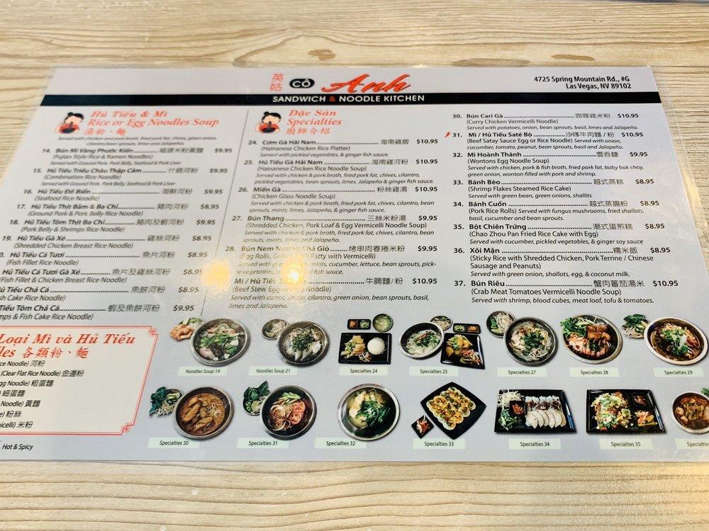 Menu at Cô Anh Sandwich & Noodle Kitchen restaurant, Las Vegas, Spring ...