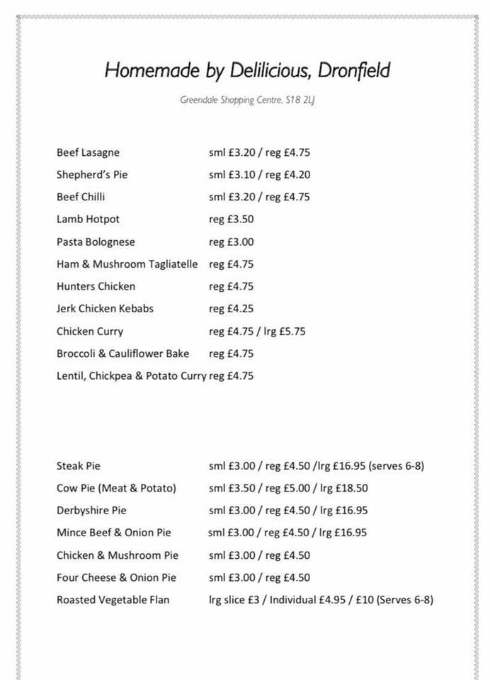 Menu at Deli Licious cafe, Dronfield