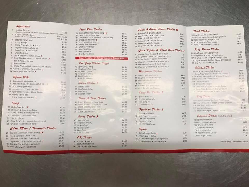 Menu at Eastern Chef fast food, Runcorn
