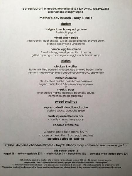 Menu at Eat Restaurant, Dodge