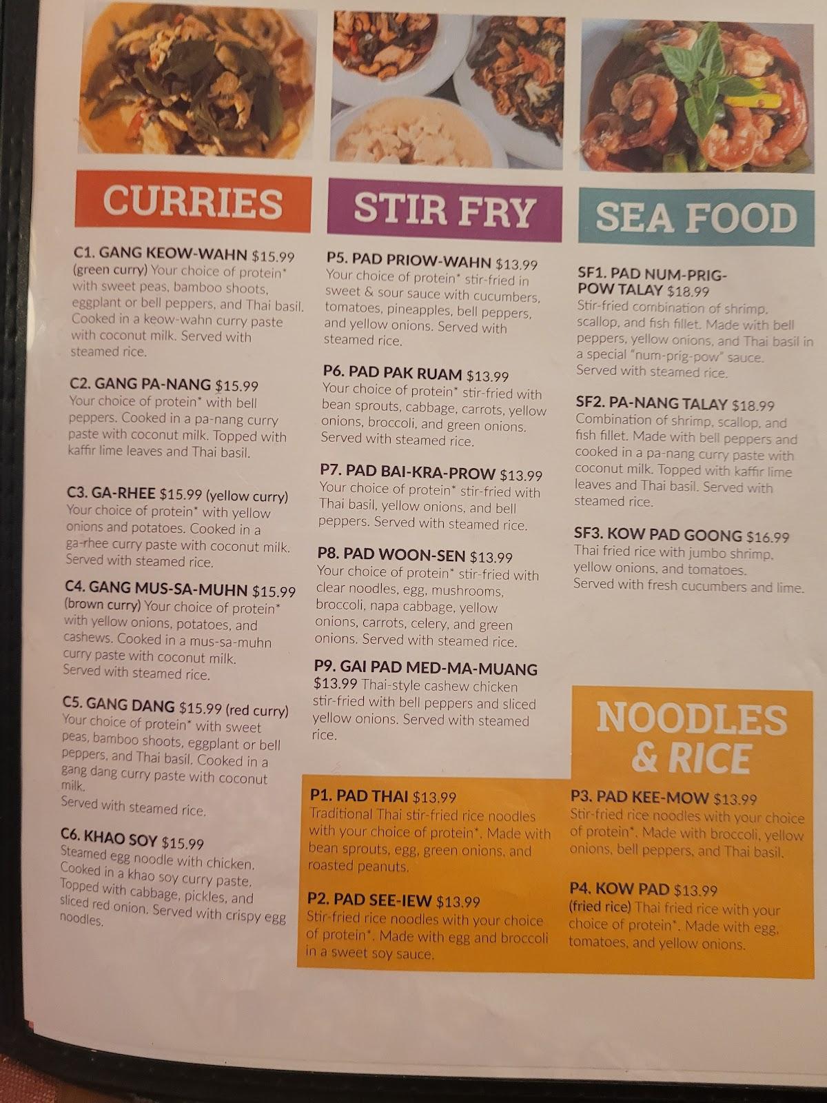 Menu at Everyday Thai restaurant, Springfield