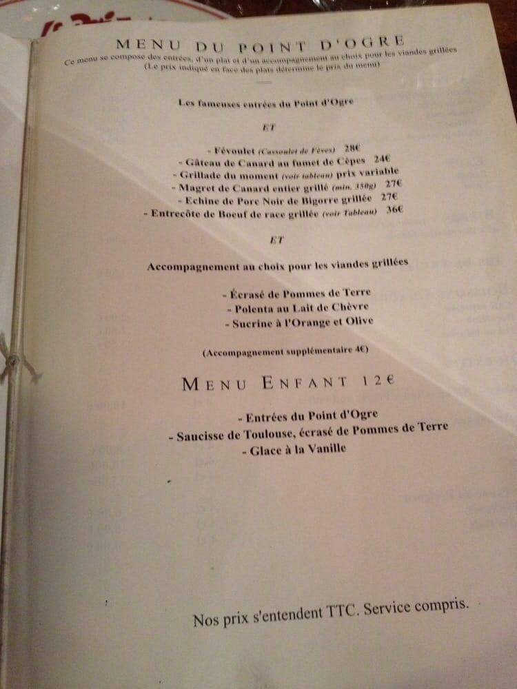 Menu at Le Point D'ogre restaurant, Toulouse, 7 Rue des Paradoux