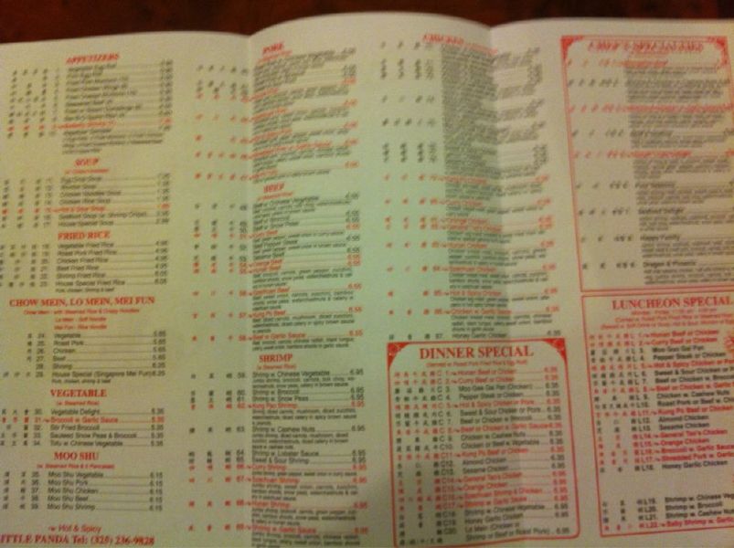 Menu at Little Panda restaurant, Sweetwater