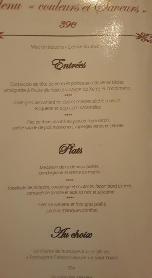 Menu at Restaurant Saint Roch, Saint-Ybard, 2 Rue du Château