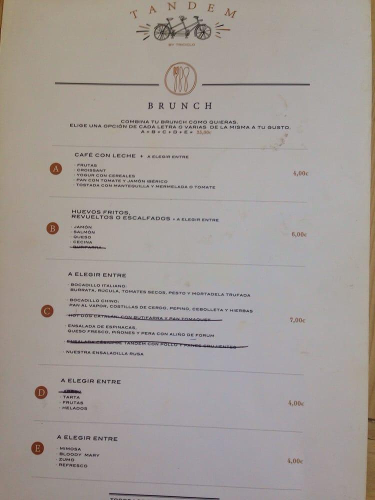 Menu at Restaurante Tándem, Madrid, Calle de Sta. María