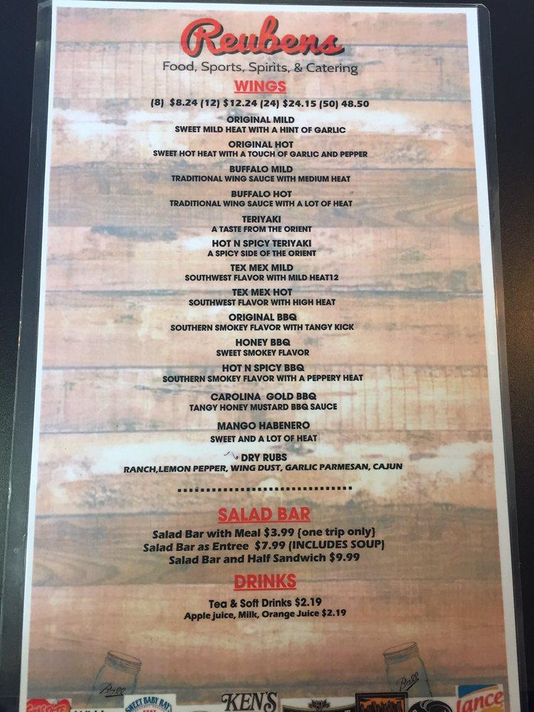 Menu at Reubens (POWDERSVILLE) pub & bar, Powdersville, Anderson Rd