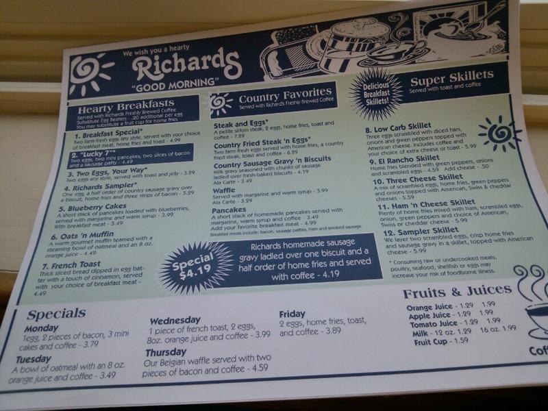 Menu at Richards Restaurant, New Haven