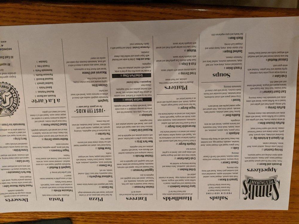 Menu at SamB's Restaurant, Bowling Green, 163 S Main St