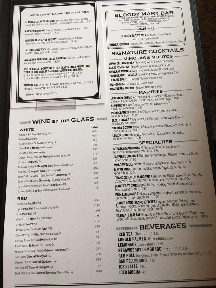 Menu at Simon & Seafort's Saloon & Grill steakhouse, Anchorage