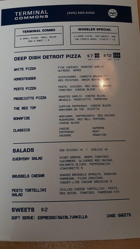 Menu at Terminal Commons pizzeria, Oklahoma City