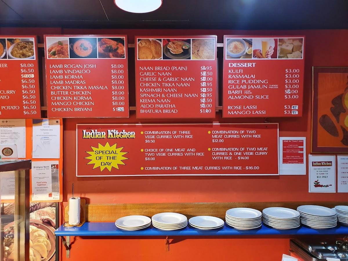 Menu at The Indian Kitchen restaurant, Brisbane City, 91 Vulture St