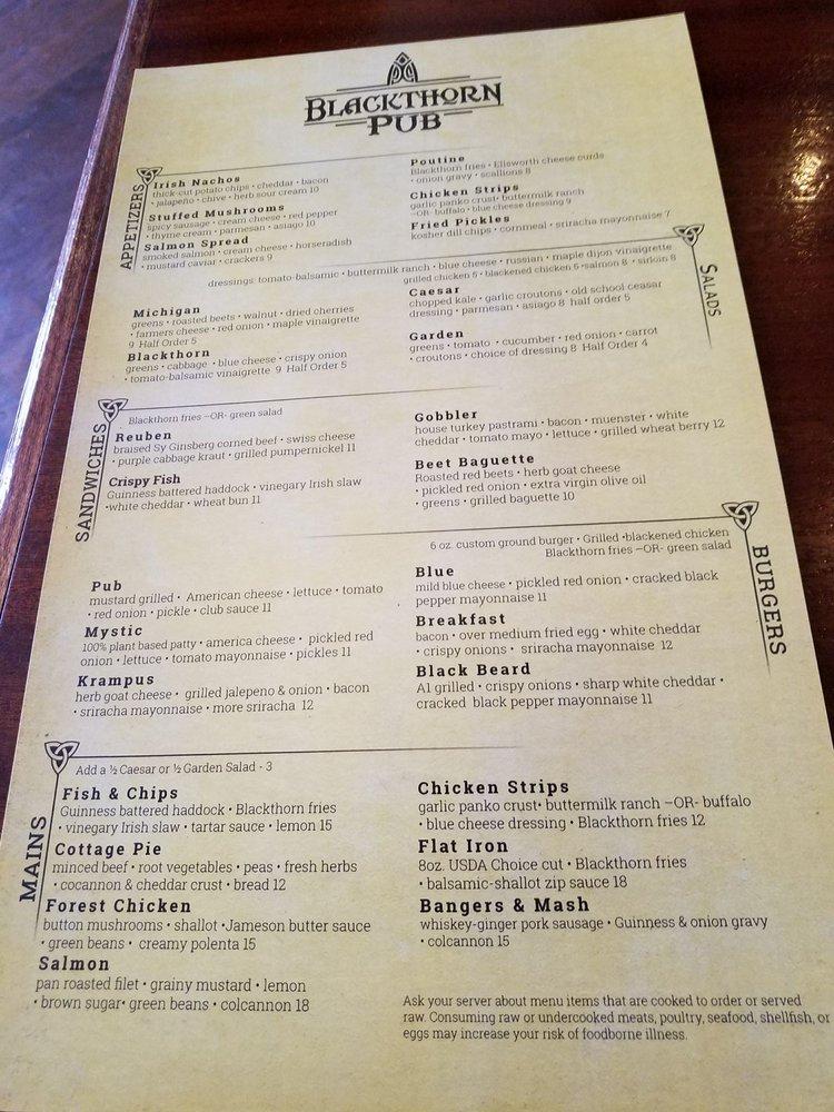 Menu at Blackthorn Pub, Holly