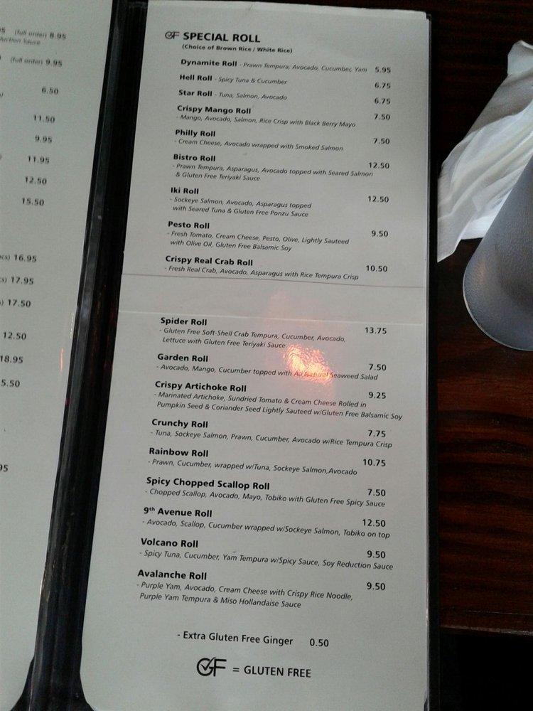 Menu at Iki Japanese Restaurant, Vancouver