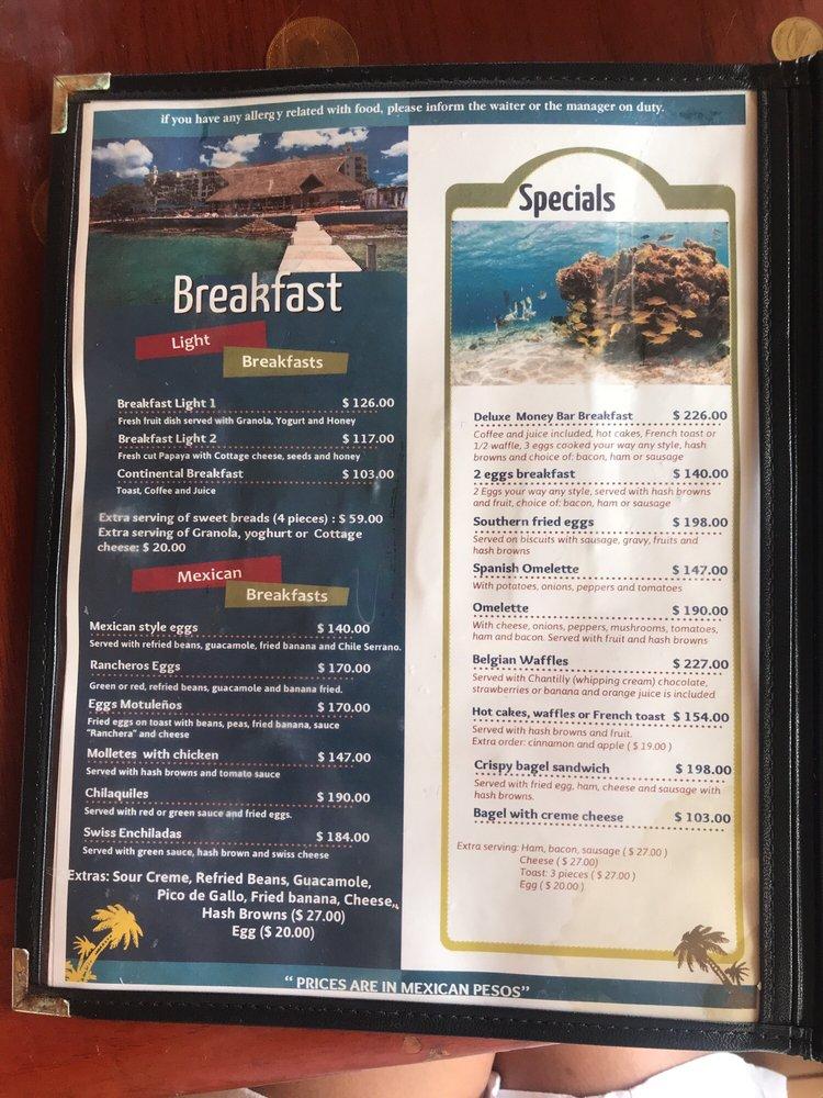 Menu at Money bar, San Miguel de Cozumel