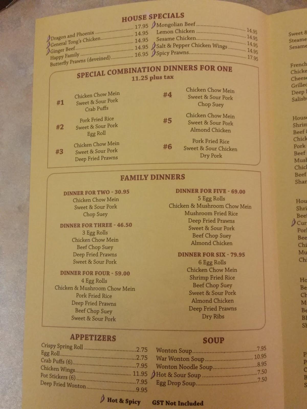 Menu at Pagoda Inn Restaurant, Lumby