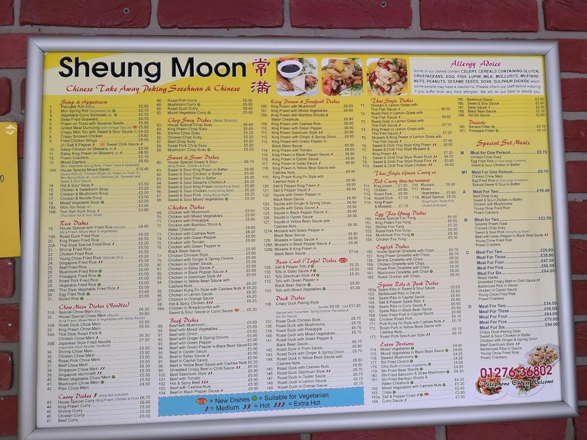 Menu at Sheung Moon fast food, Sandhurst