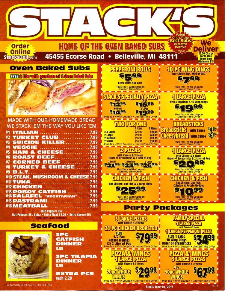 Menu at Stack's pub & bar, Van Buren Charter Township