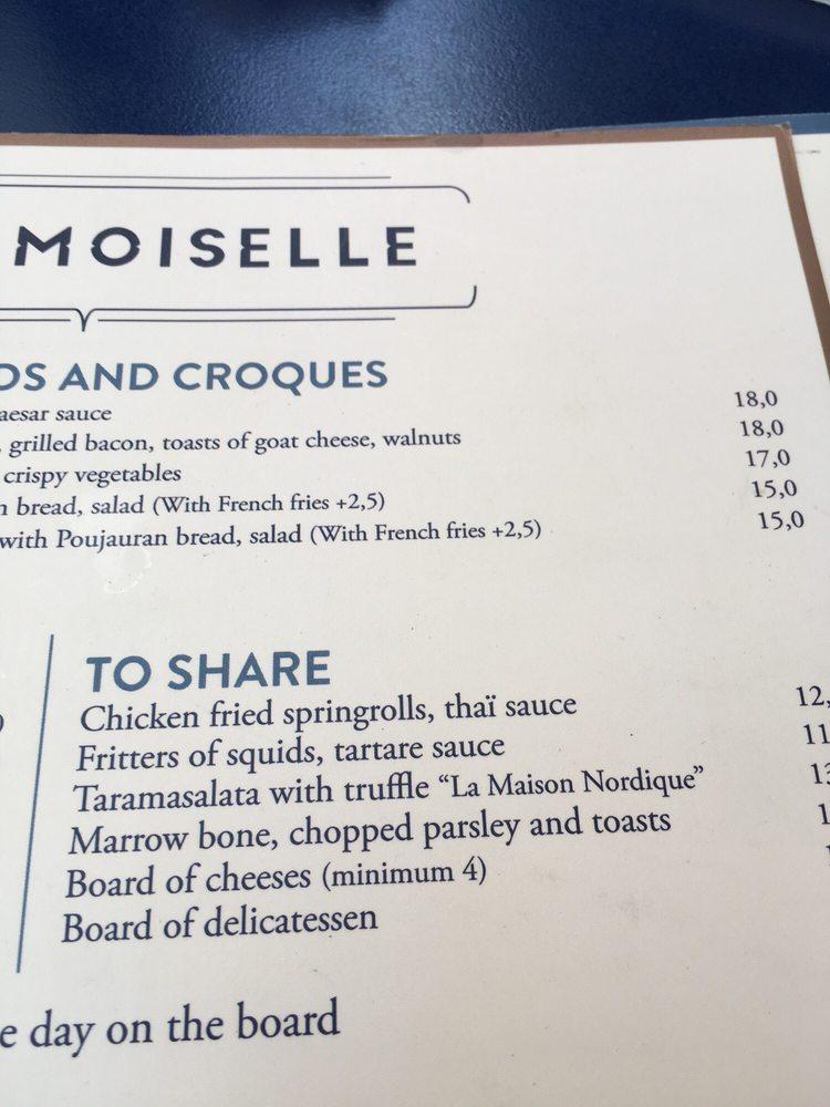 Menu at Café Mademoiselle, Paris