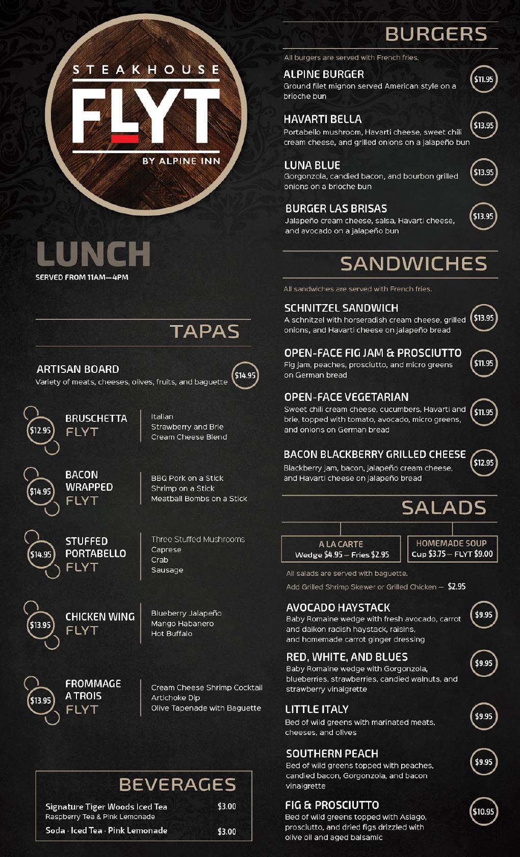 Menu at FLYT Steakhouse, Deadwood, 372 Main St