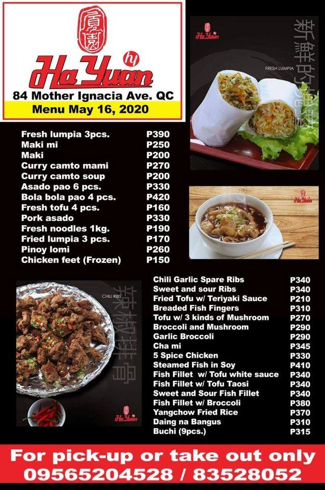 Menu at Ha Yuan restaurant, Quezon City, 84 Mother