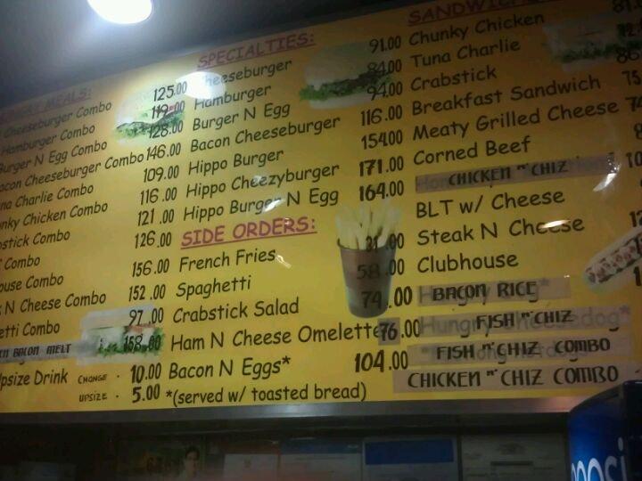 Menu at Hungry Hippo fast food, Pasig, Tektite Tower West