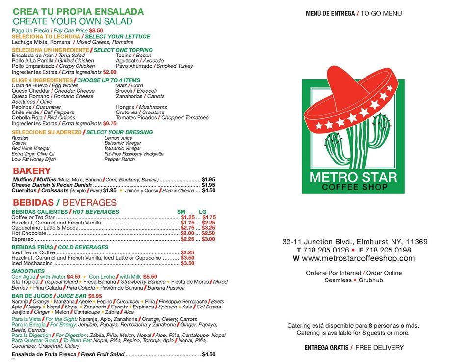 Menu at Metro Star Coffee Shop cafe, New York City, 32-11 Junction Blvd
