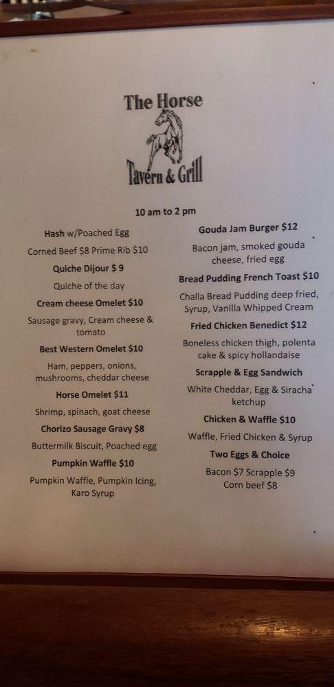 Menu at The Horse Tavern & Grille pub & bar, Sellersville