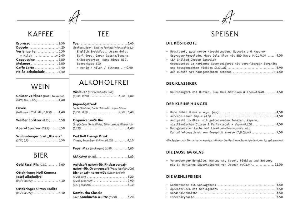 Menu at Ludwig & Adele - Restaurant & Café, Vienna