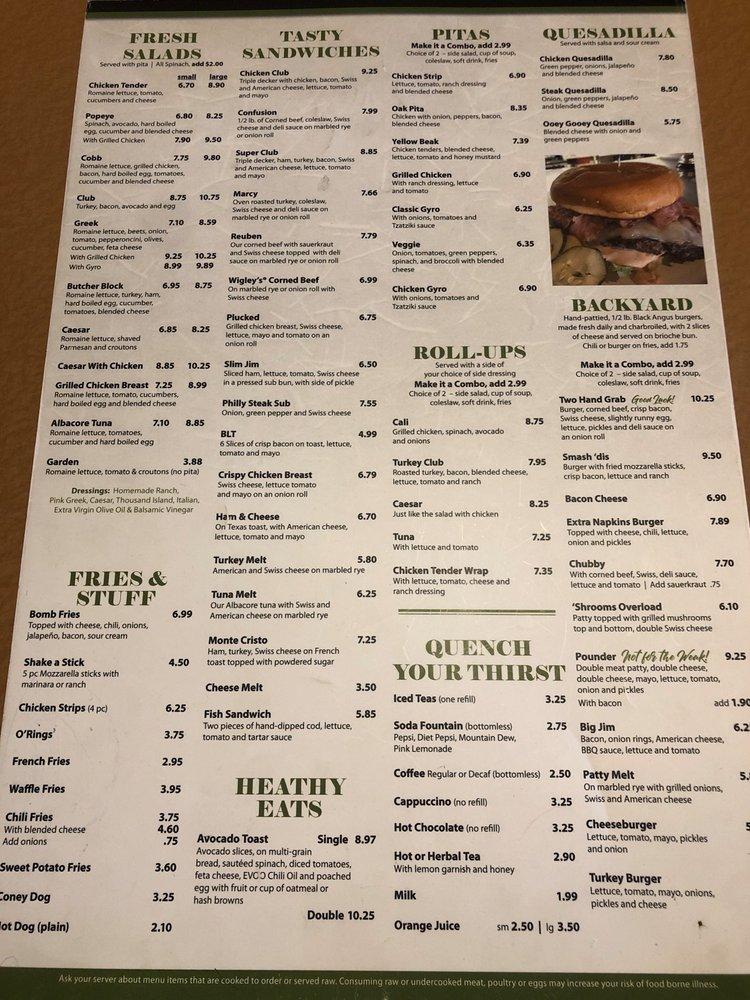 Menu at Oak Diner restaurant, Royal Oak