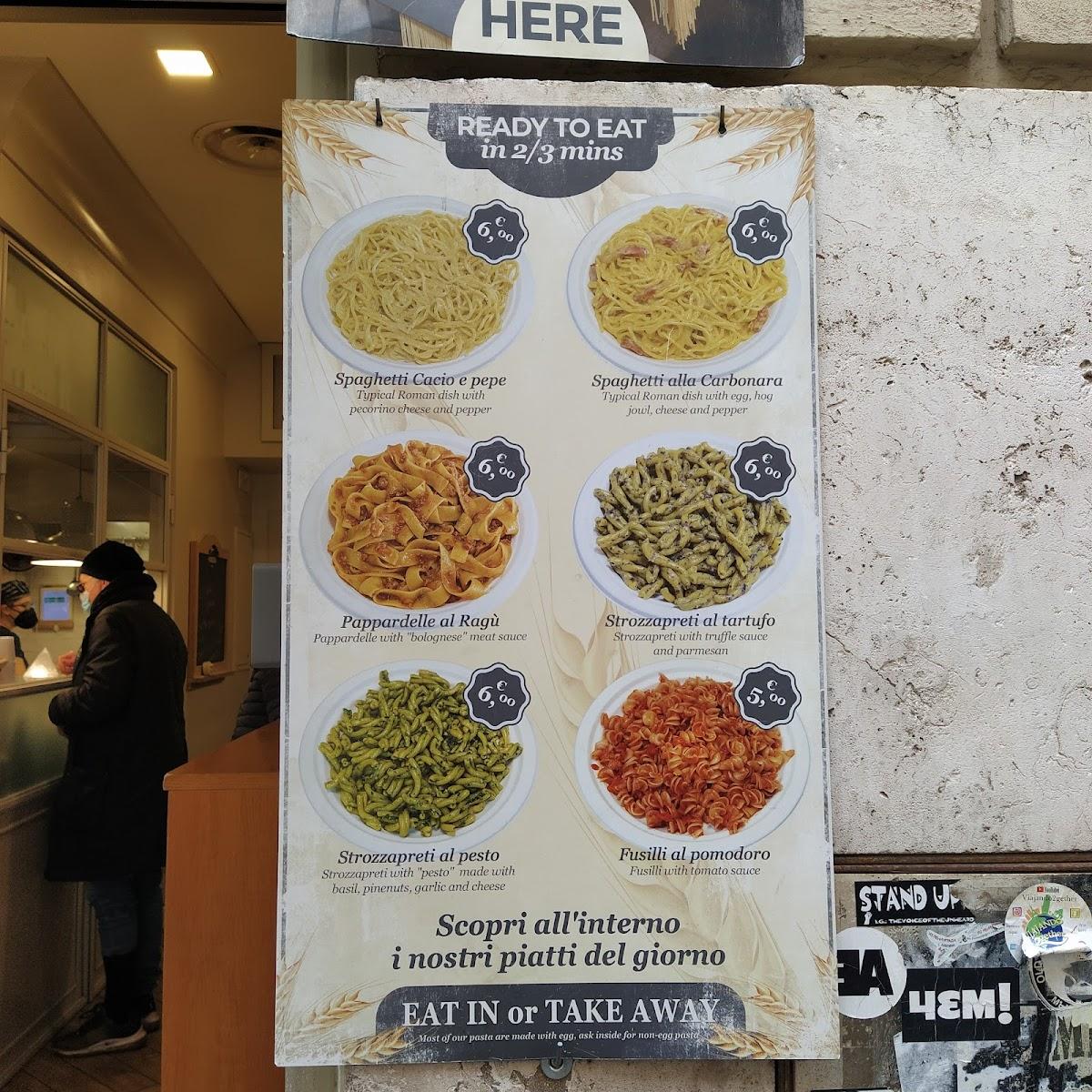 Carta de comida rápida Pastasciutta, Roma, Via delle Grazie